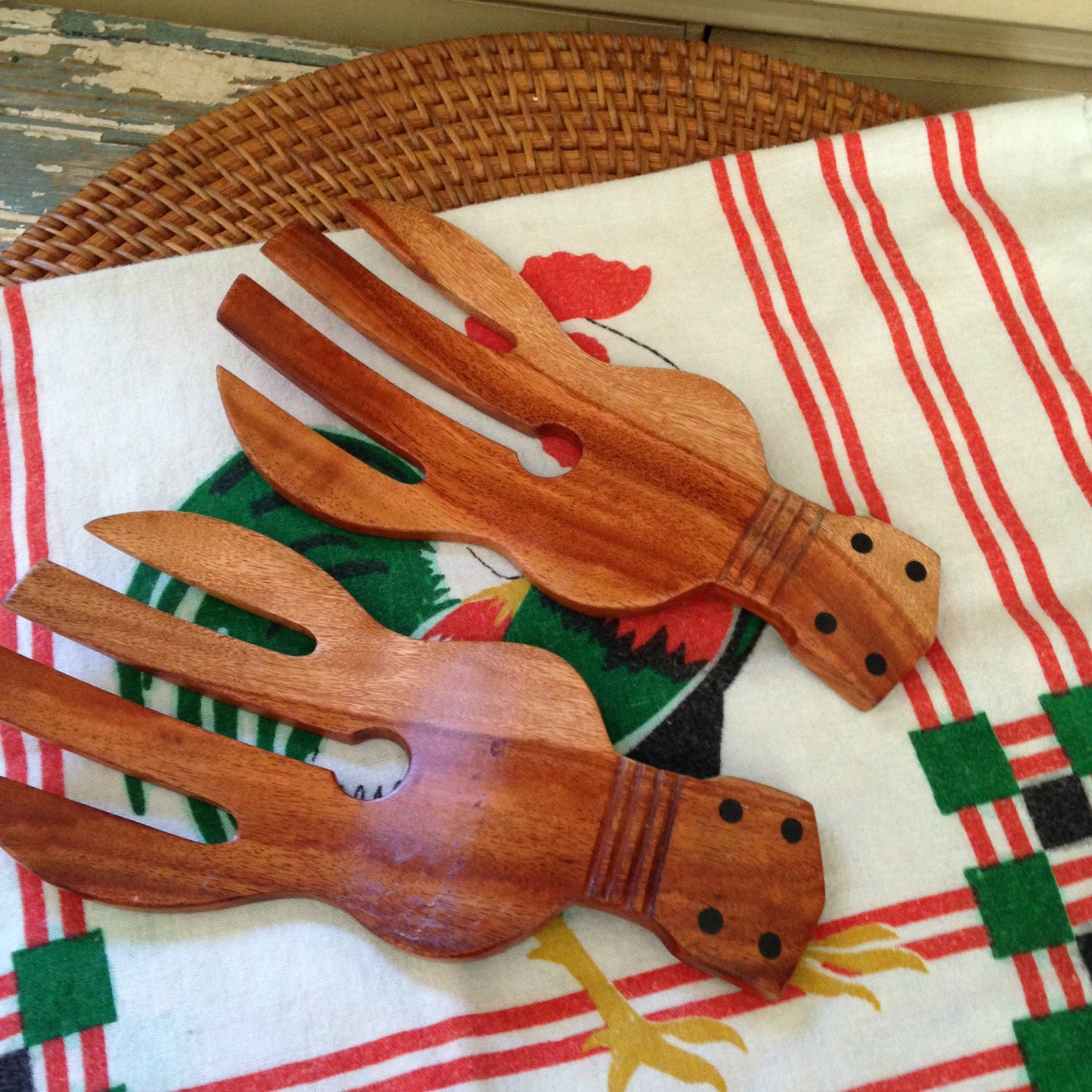 Wood Salad Hands Mixing Serving Tongs Set Wooden Kitchen Cooking ...