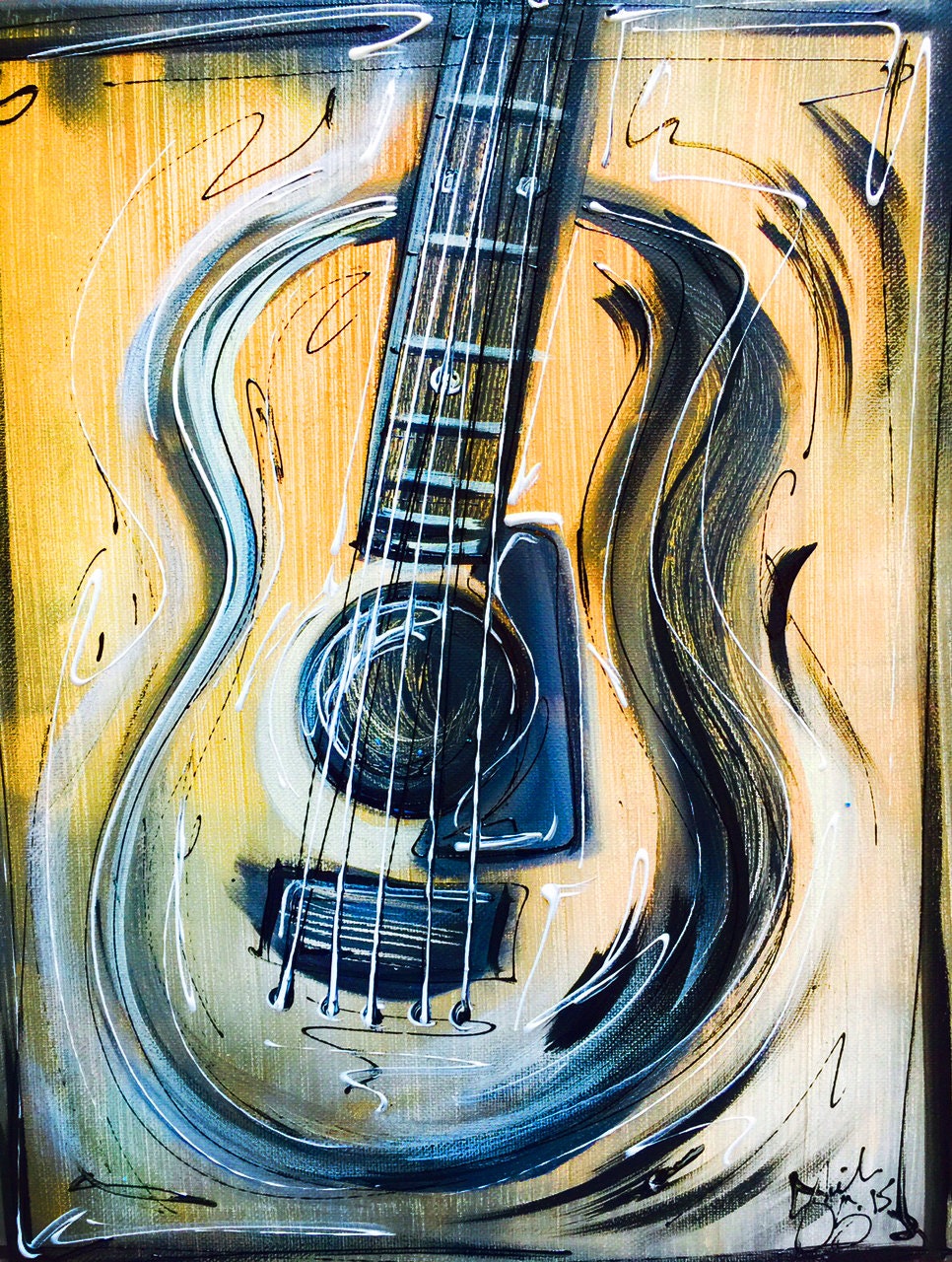 NEW Simple Abstract Guitar Art hand painted by Sheila A.