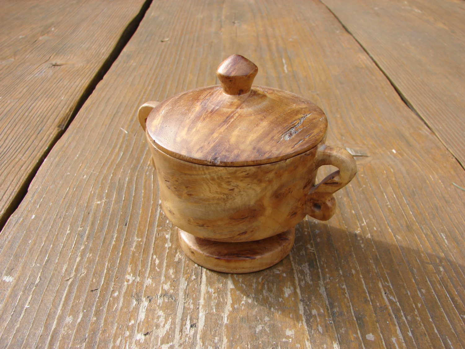 Swedish Hand Turned miniature Wooden Box container with lid // Round ...