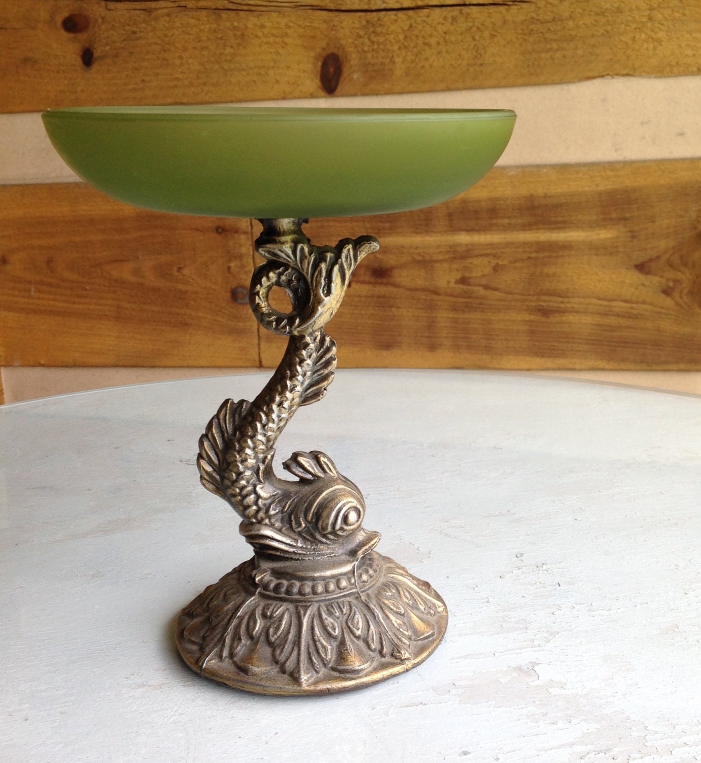 Vintage green glass and metal koi fish pedastal candy dish – Haute Juice