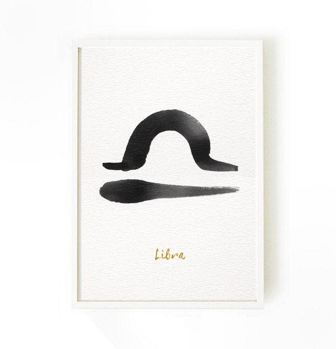 Libra print Minimalist art Black and white print by colorZen