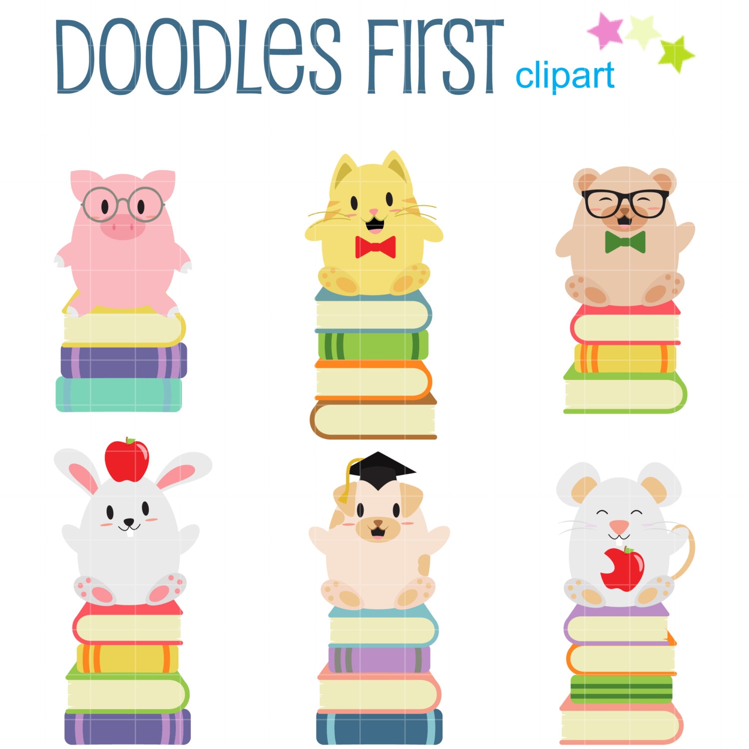 Cute Book Lovers Digital Clip Art for Scrapbooking Card Making