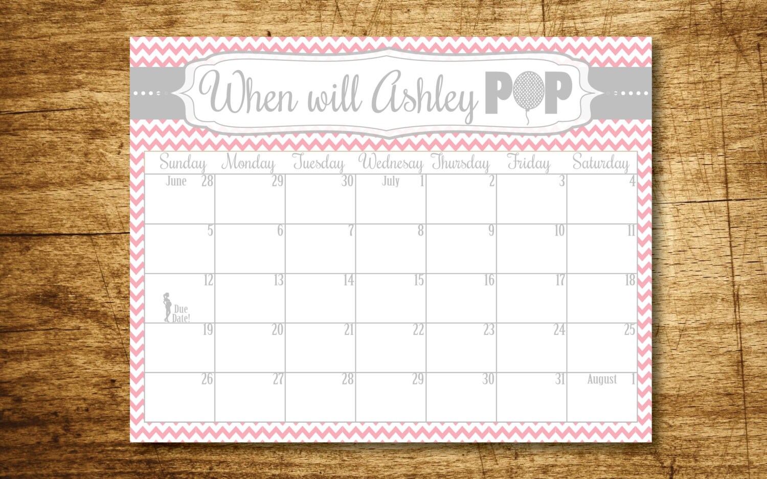 Baby Shower Calendar Printable PDF Birthday Guesses
