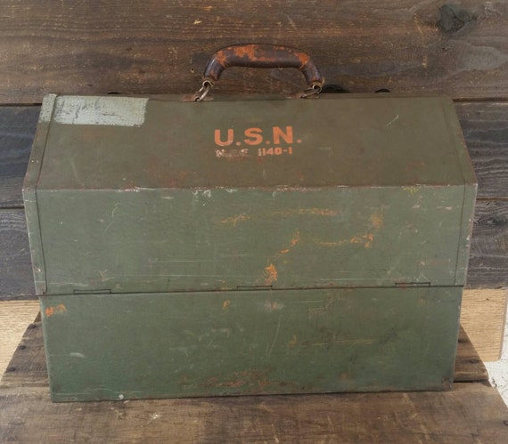 Kennedy Tool Box, US Navy Steel Chest, Military Green Storage Box ...