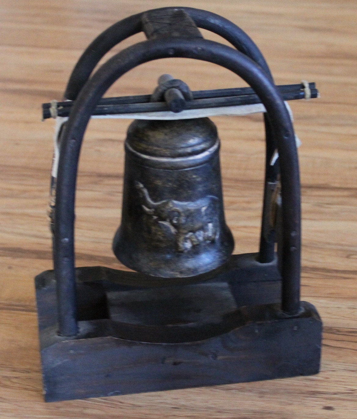 Vintage Bell with wood stand and elephant by CaliforniaPicks