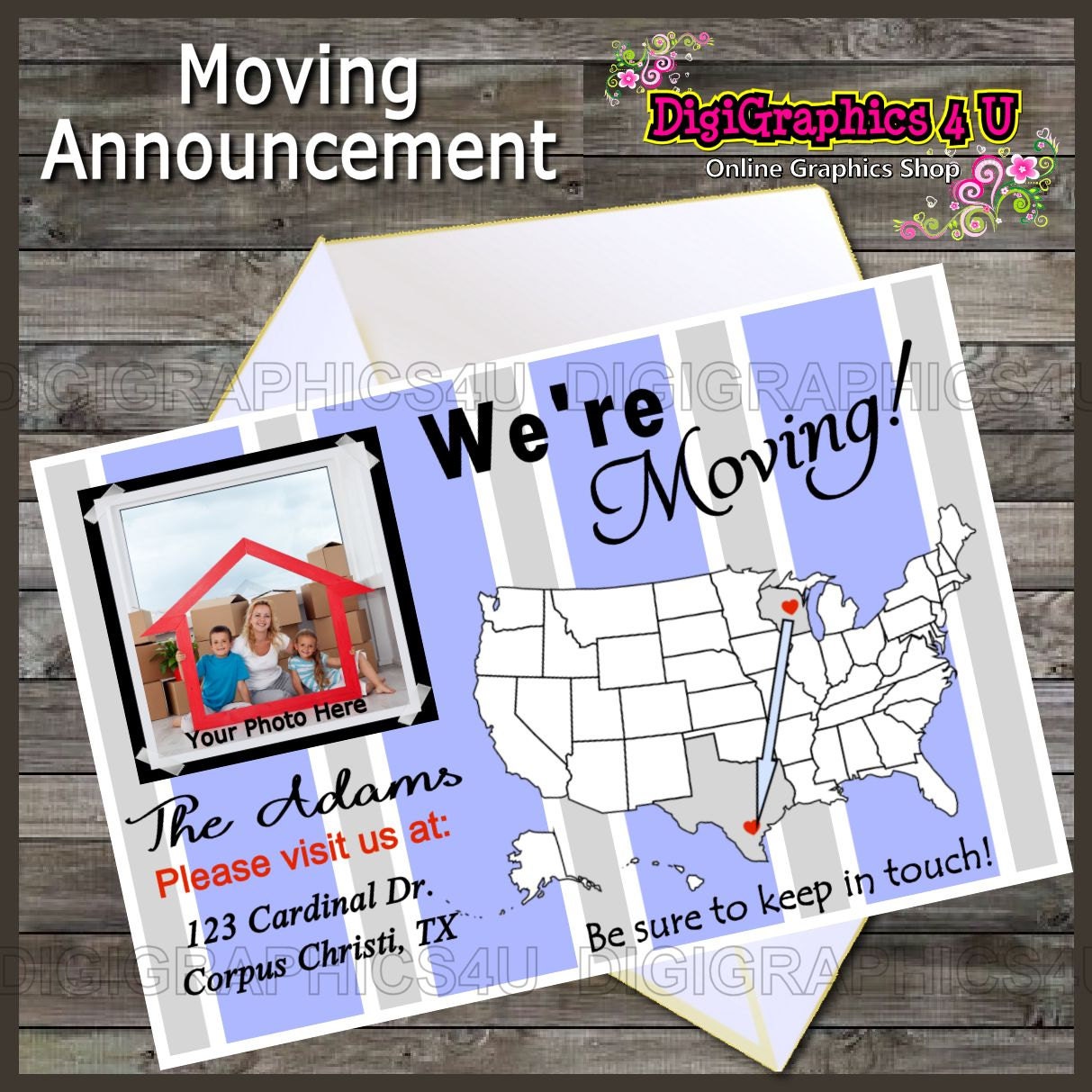 Printable Personalized Moving Announcement by DigiGraphics4u