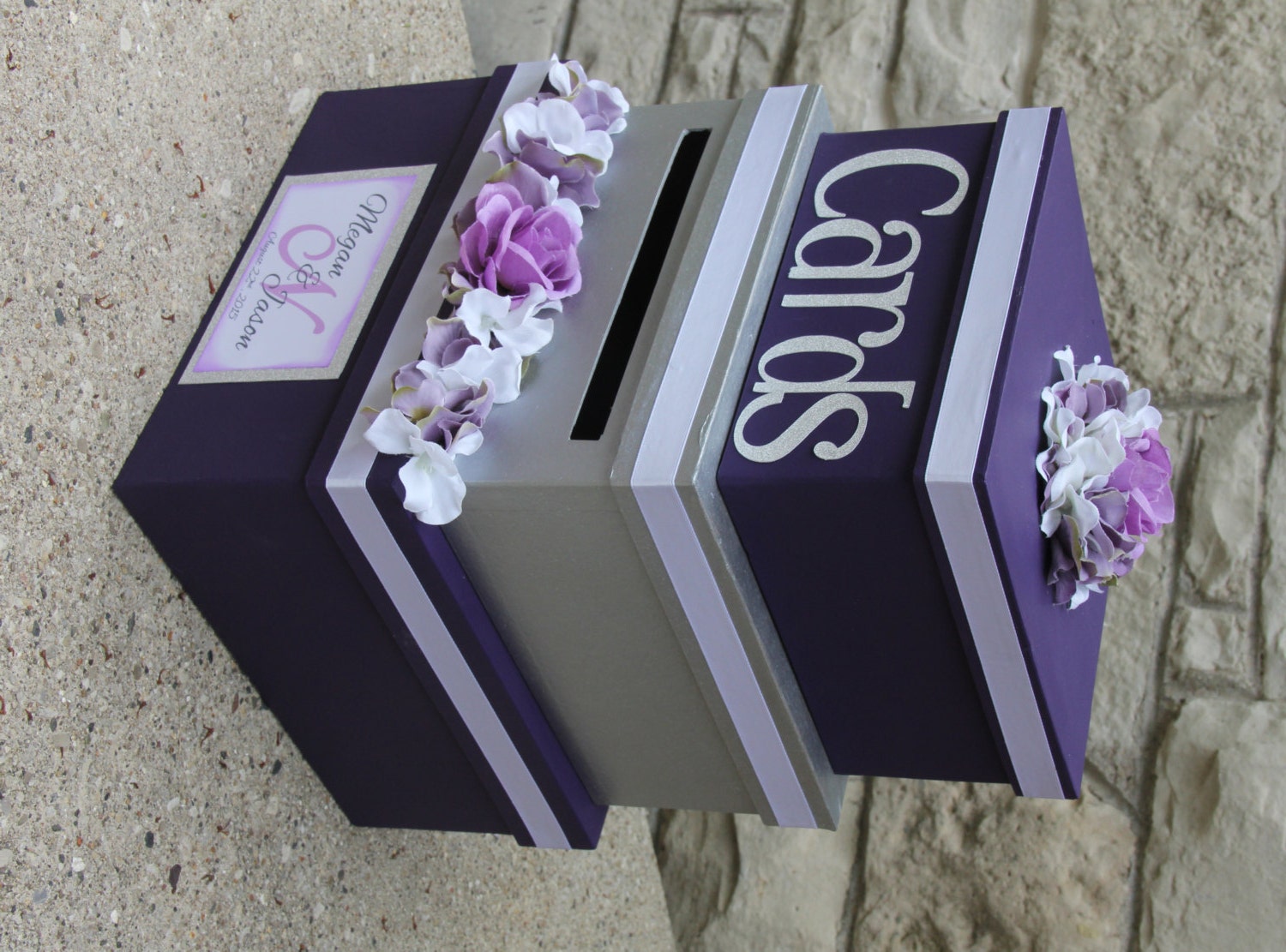Wedding Card Box 3 Tier Card Holder Square Purple and