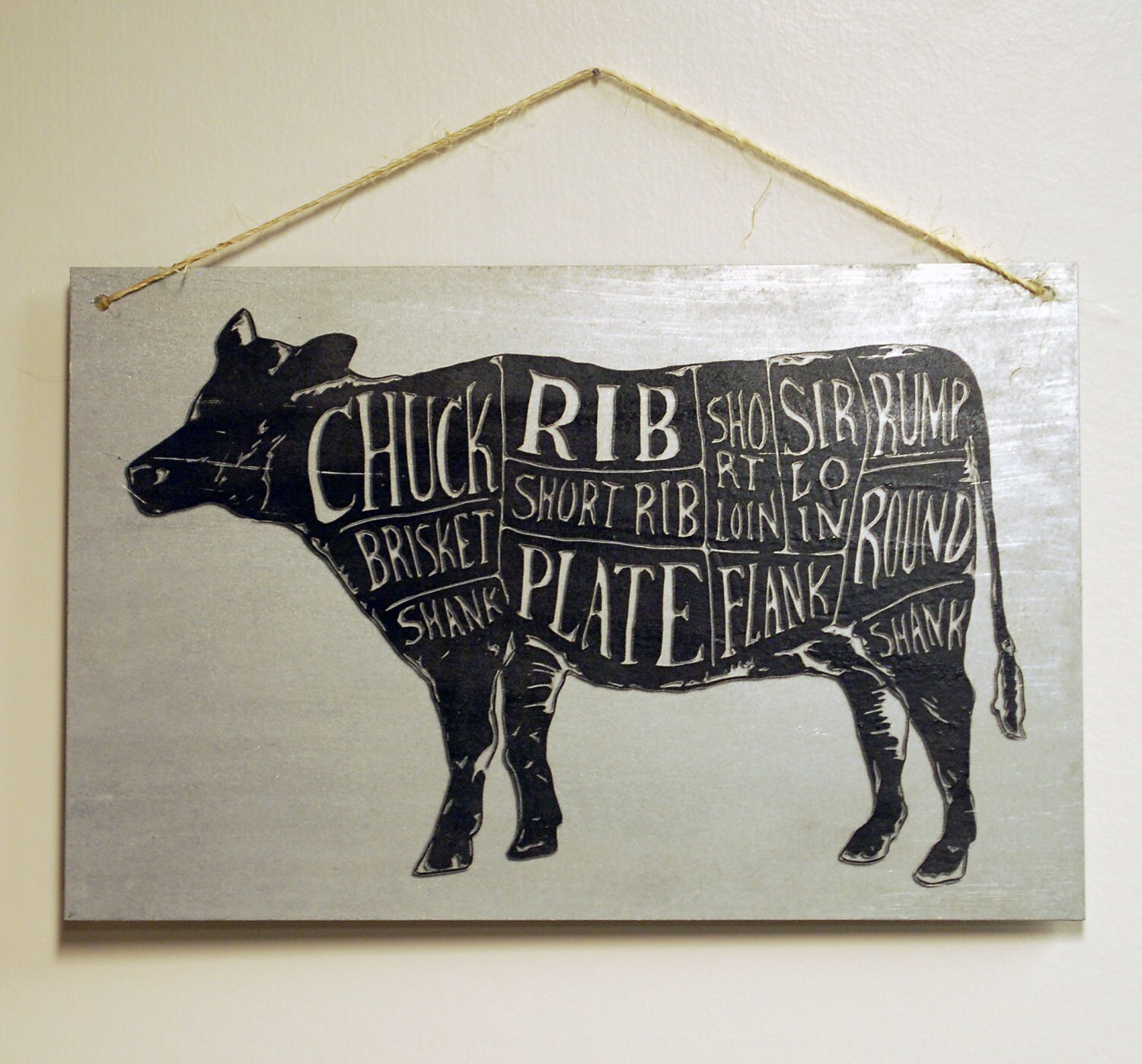 Butcher Chart Kitchen Wall Art Beef Diagram Sign on Galvanized