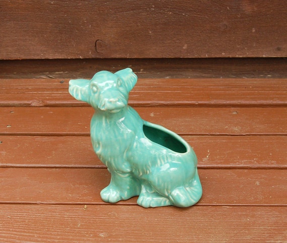 Weller Pottery 3-Faced Dog Planter Green Dog Planter