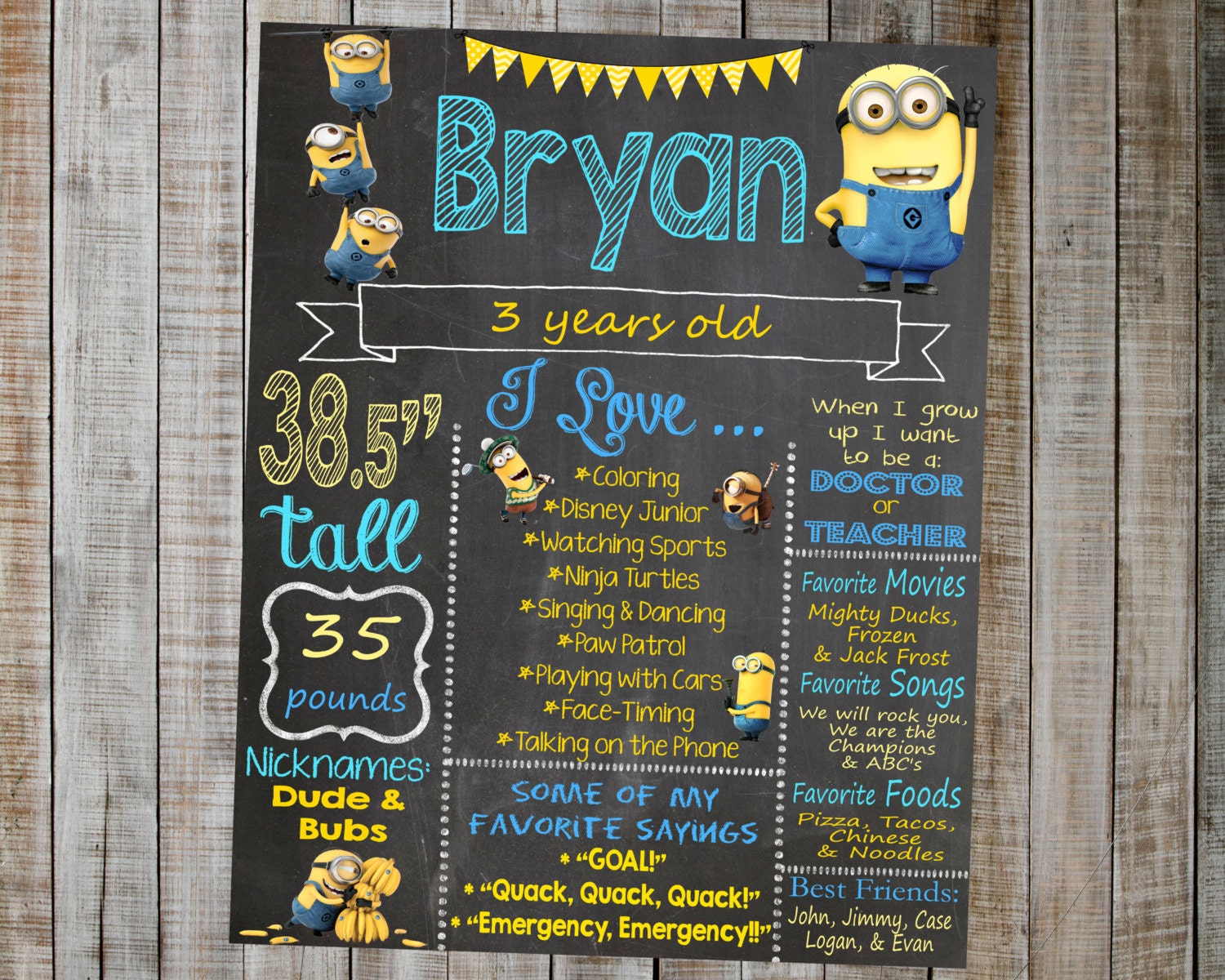 Minions Birthday Chalkboard Printable / Minions by AudreyEdesigns