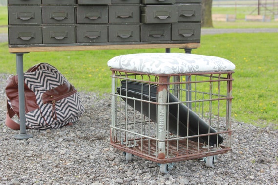 Items similar to Upcycled Metal Crate Seat on Casters on Etsy