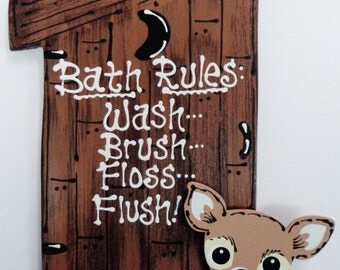 OUTHOUSE Bath Rules OWL SIGN Woods Animal by 3CraftyMillers