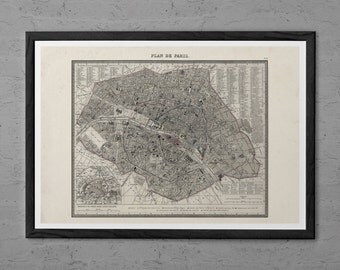 Vintage Paris Map 1900 Giclee Print Antique Map Print Map