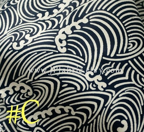 Nautical Fabric. Japanese Wave fabric. Pure Cotton. Blue White