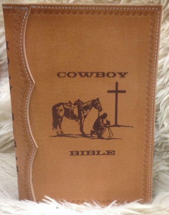 Handcrafted Laser Engraved Praying Cowboy All Leather Bible
