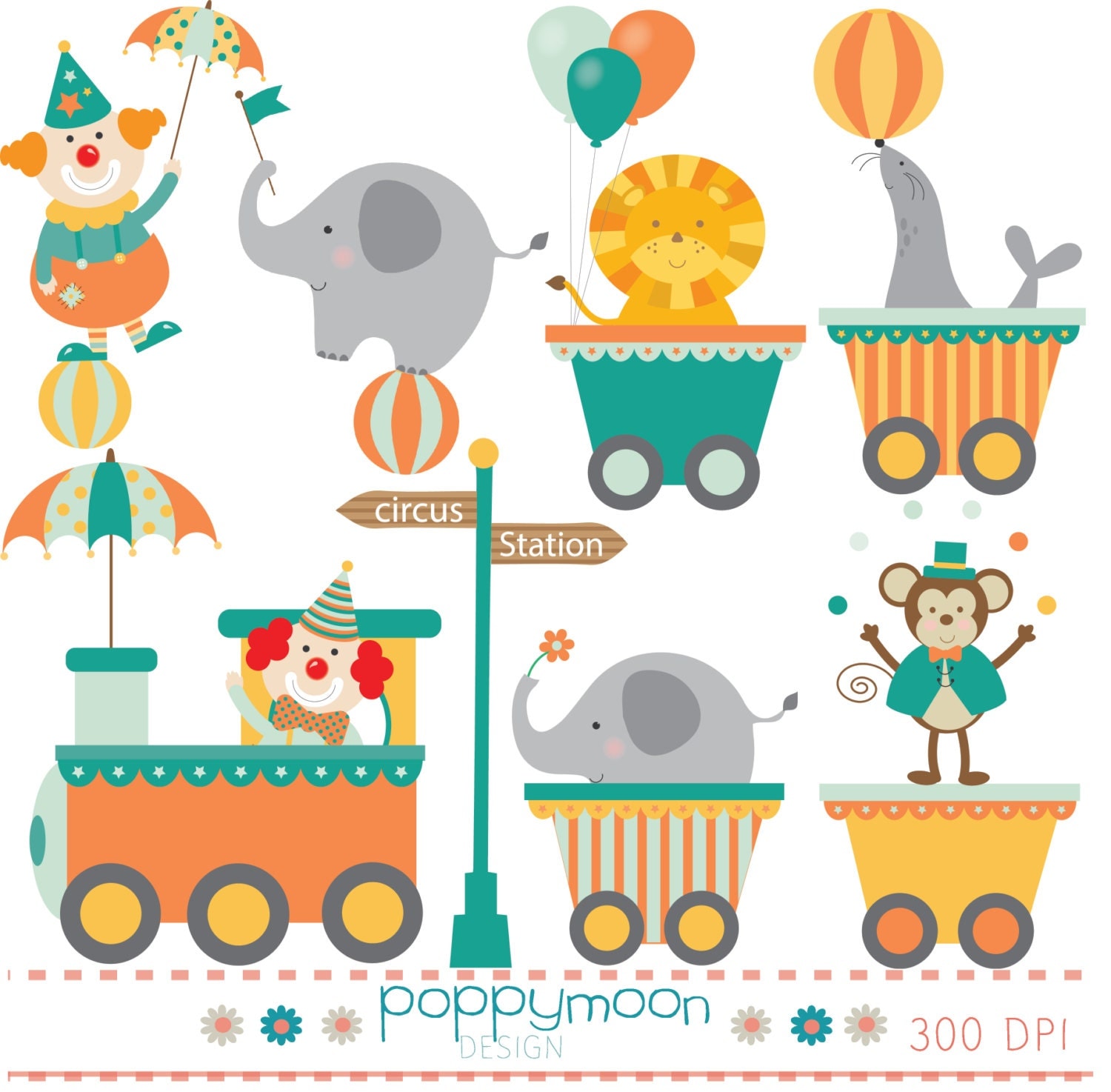 circus train digital clip art set