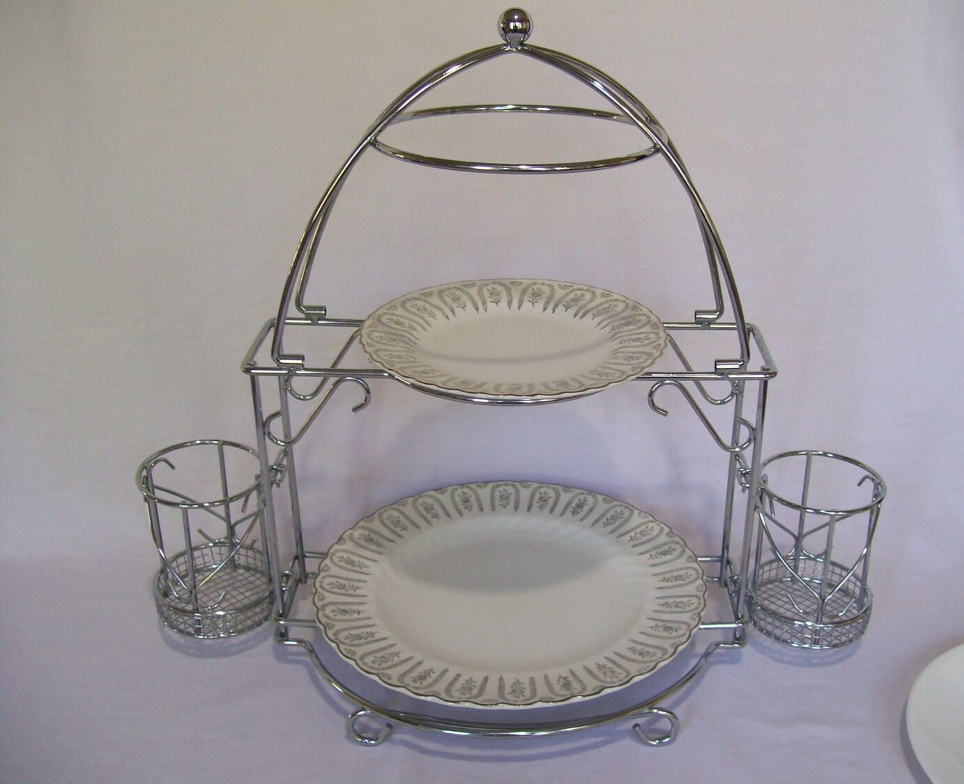 Vintage Chrome 2 Tier Buffet Server/Plate Holder with Removable ...
