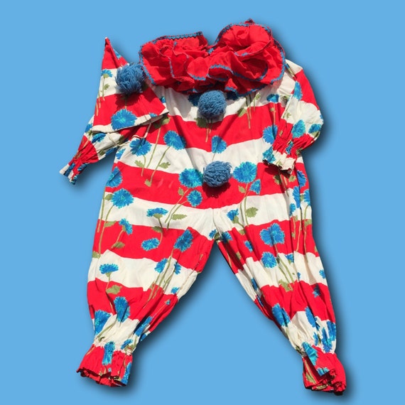 Vintage 1940s Red/White Striped Floral Pattern Adult Clown