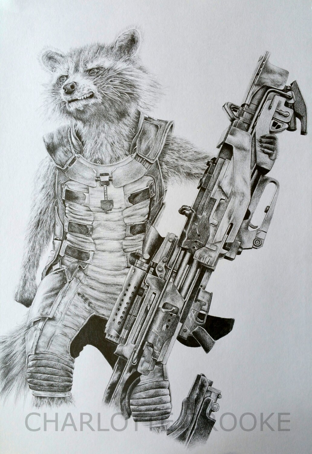 Rocket Raccoon Pencil Portrait Drawing Print