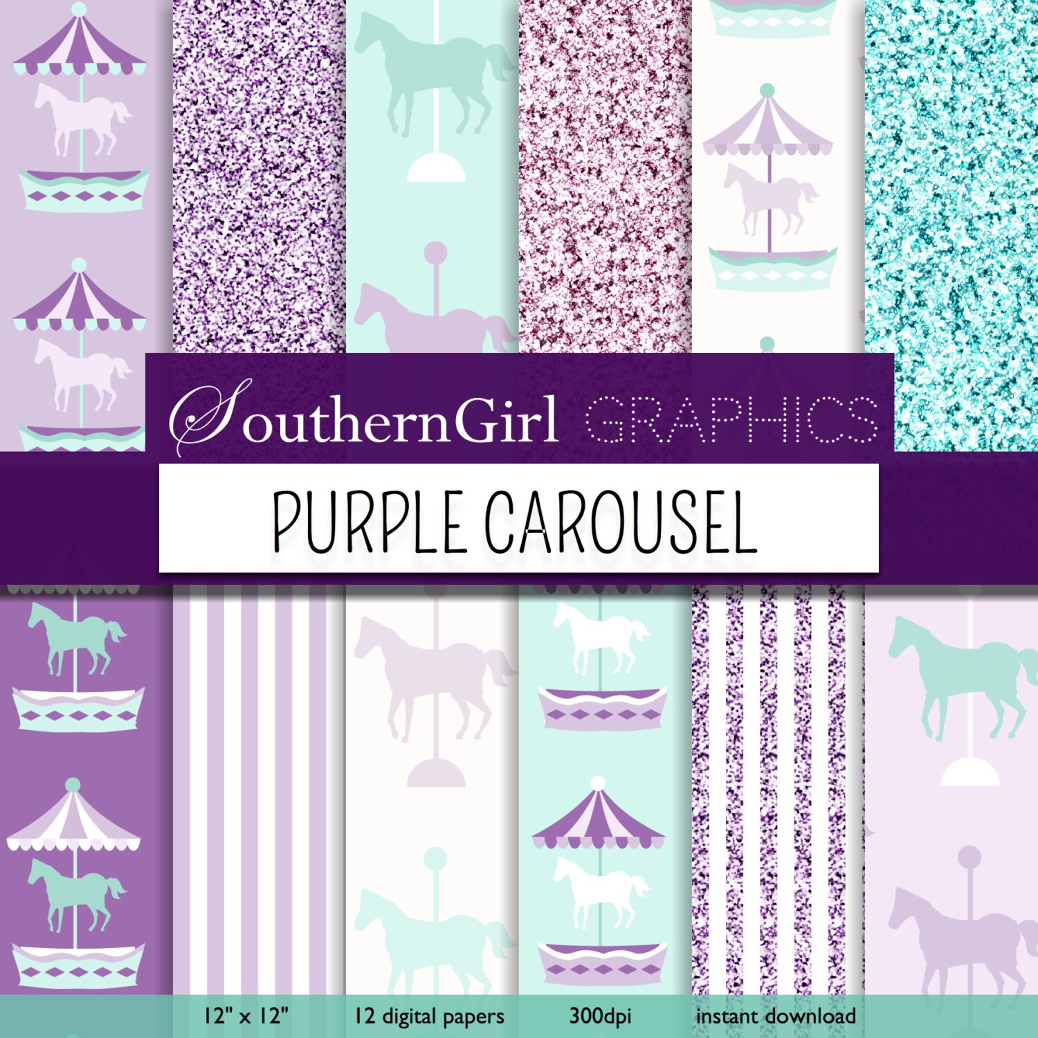Carousel Purple Digital Paper PURPLE CAROUSEL
