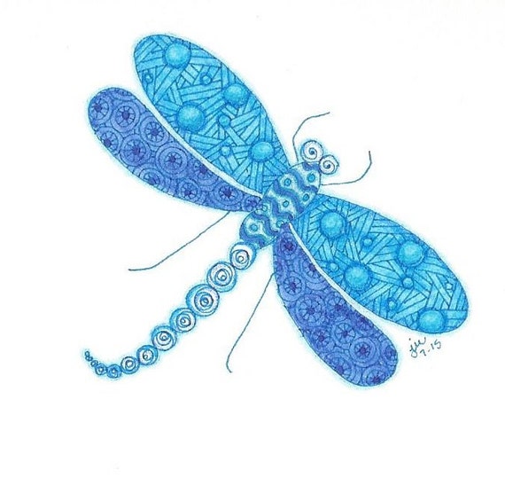 Items similar to Zentangle Dragonfly - Dragonfly drawing - original ...