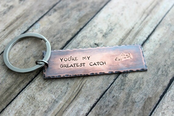 You're my greatest catch, Copper Hand Stamped Keychain, Long Rectangle ...