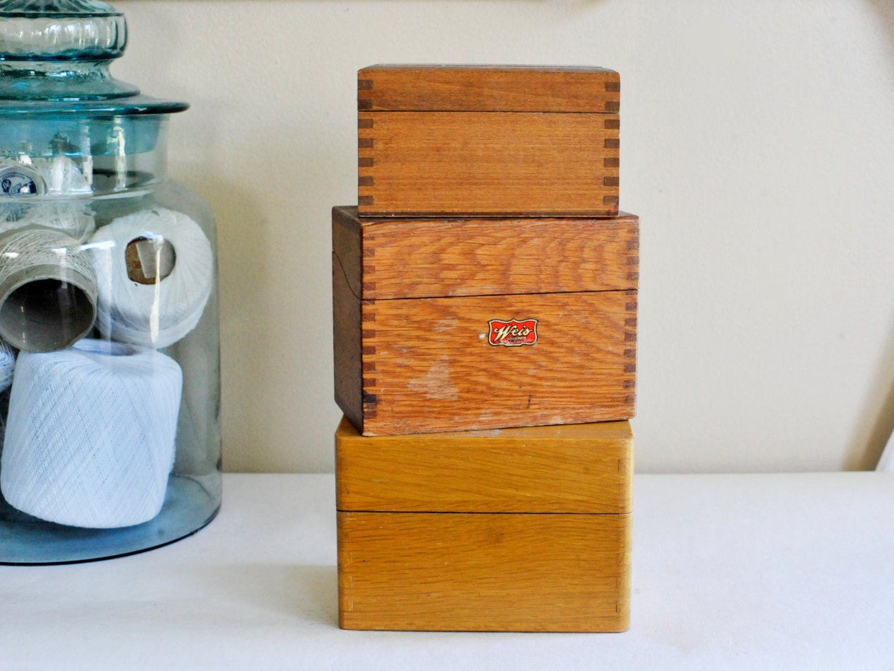 Vintage Wooden Recipe Boxes, Wooden Storage Boxes, Wooden Library Boxes ...