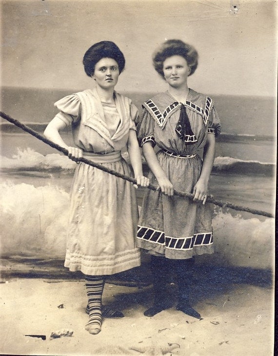 Women In Edwardian Bathing Suits In A Seaside Photo Postcard Etsy