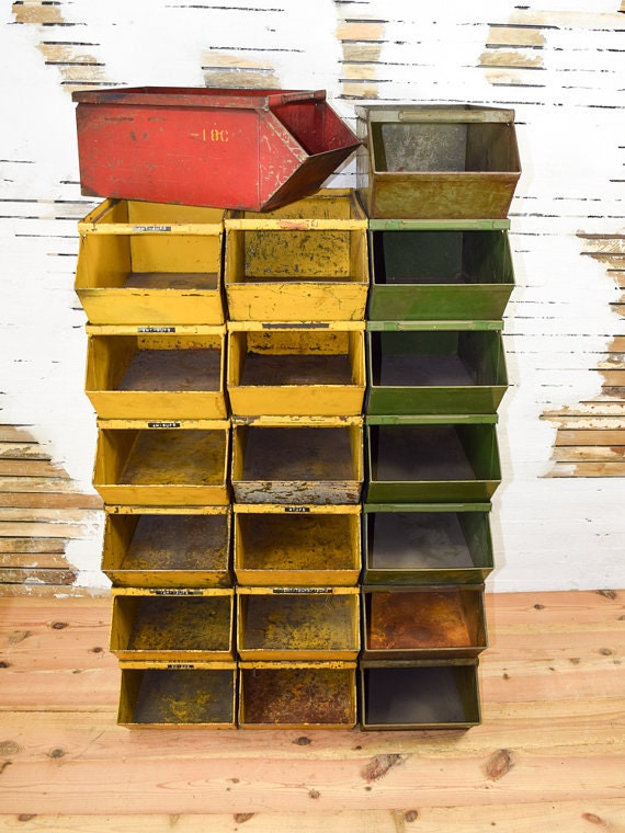 Fabulous Set of 20 Vintage Industrial Colorful Metal Stacking Storage ...