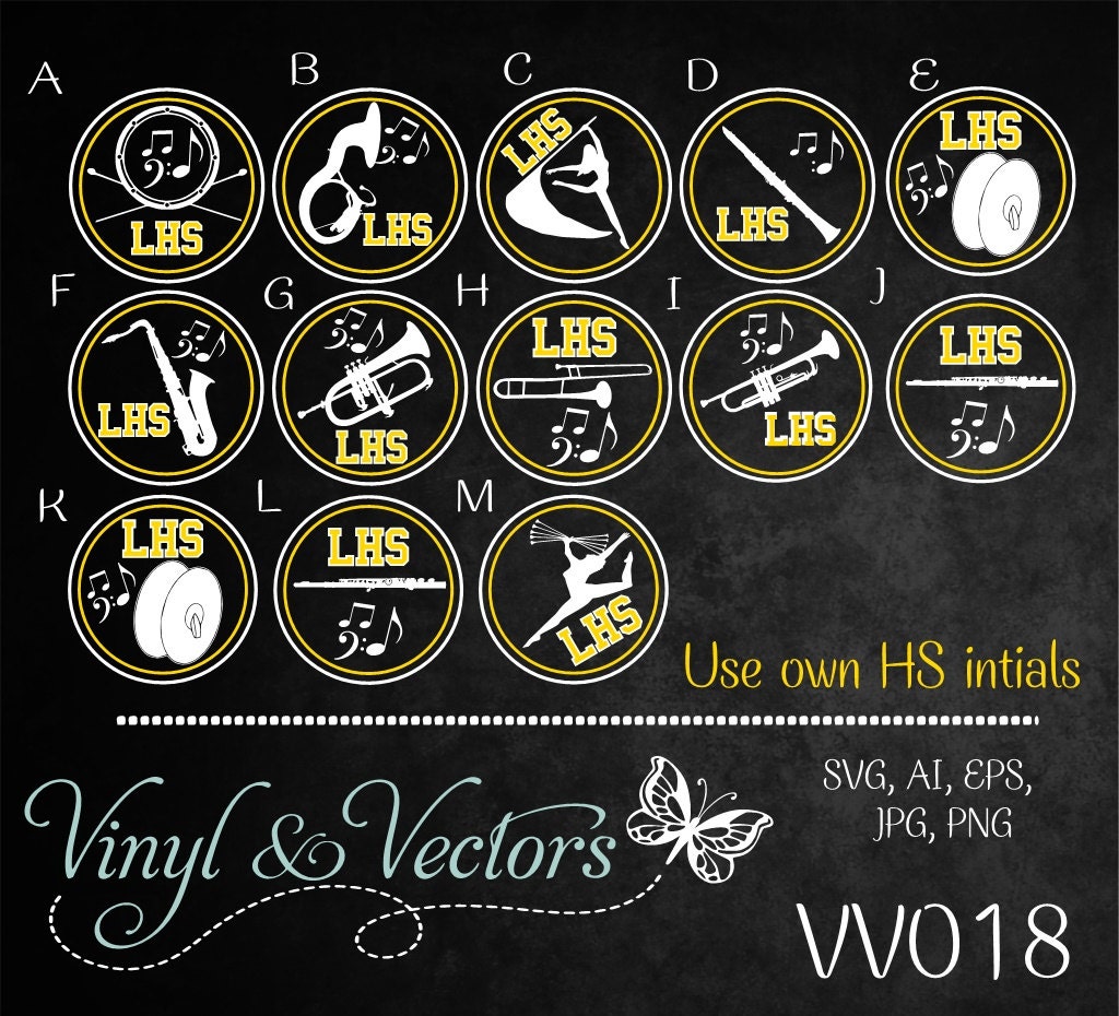 Marching Band Instruments SVG vector Cutting by VinylAndVectors
