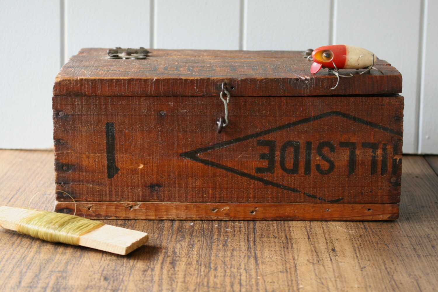 Primitive Fishing Tackle Box Home Made Fisherman’s Gear Hillside Crate ...