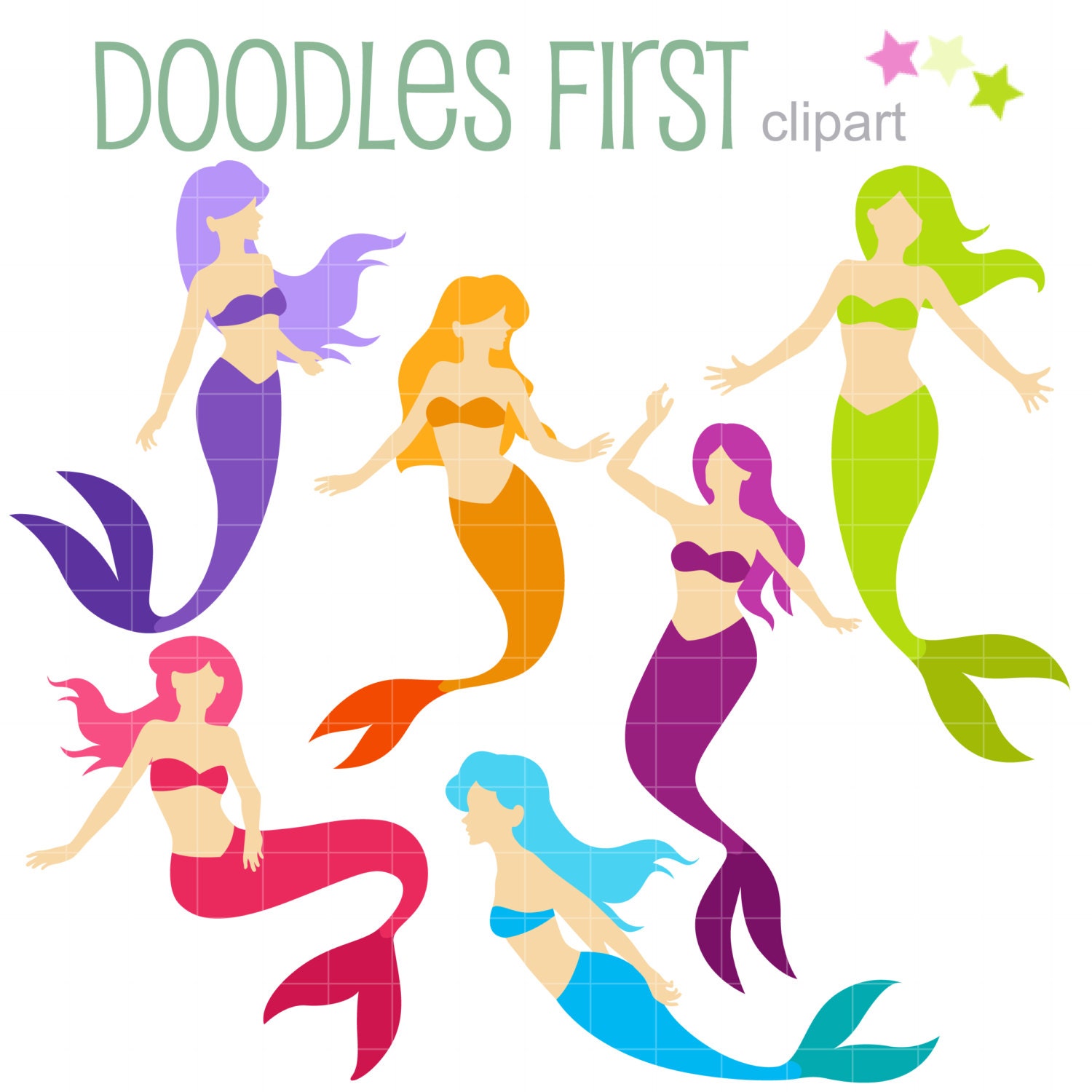 Beautiful Mermaids Digital Clip Art for Scrapbooking Card