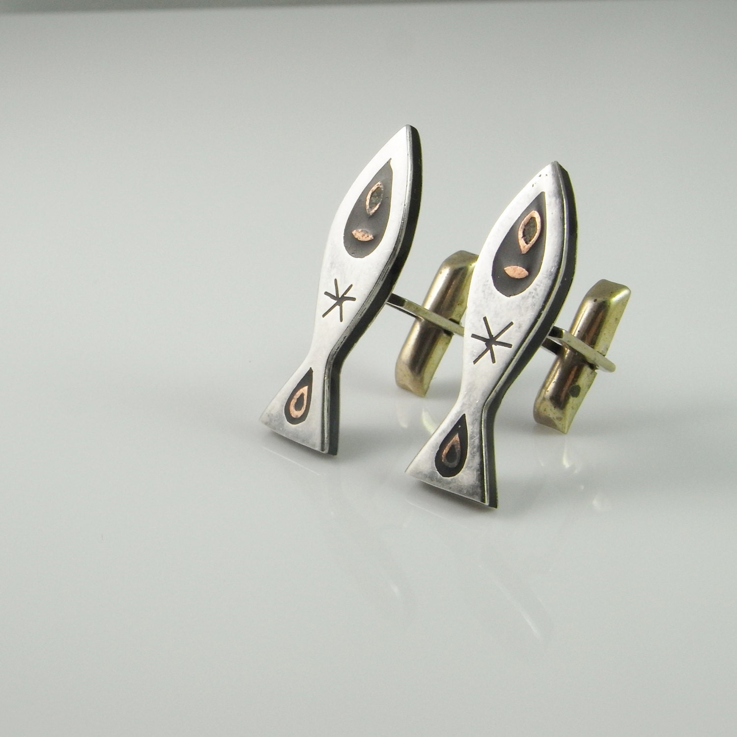 Unique Silver Cufflinks Inlay 925 Sterling Silver Hand Made 1950s ...
