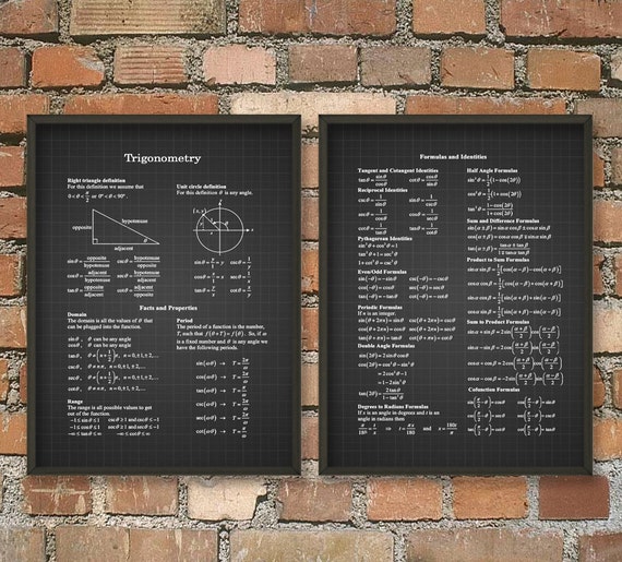 Trigonometry Wall Art Poster Set of 2 Back To School Art