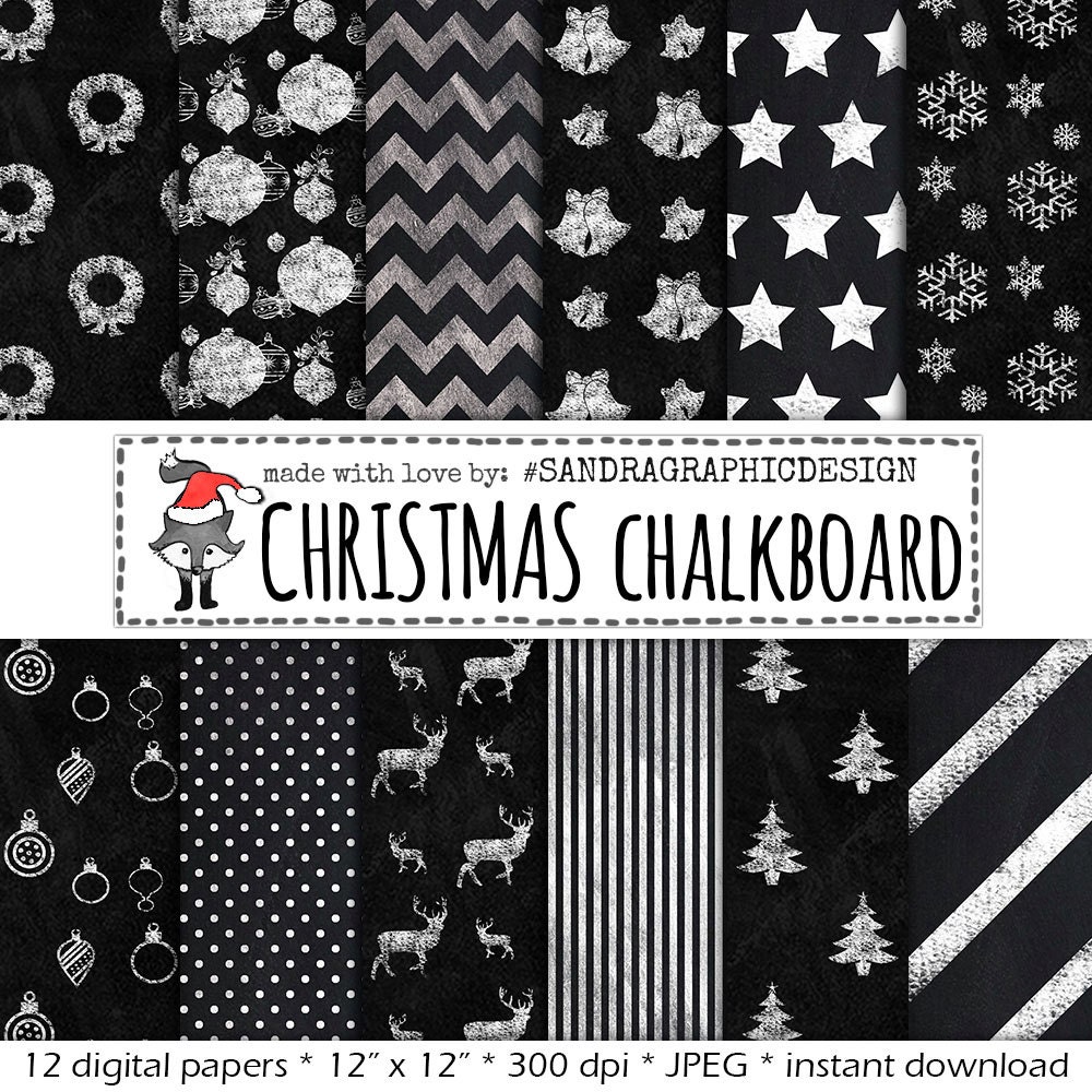Christmas digital paper: “CHALKBOARD CHRISTMAS” with chalkboard ...