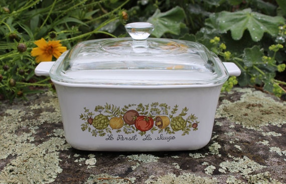 Vintage Corningware Casserole Dish with Pyrex Lid Spice Of