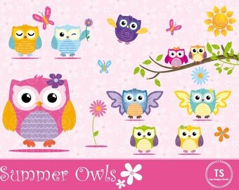 Summer owl clipart | Etsy