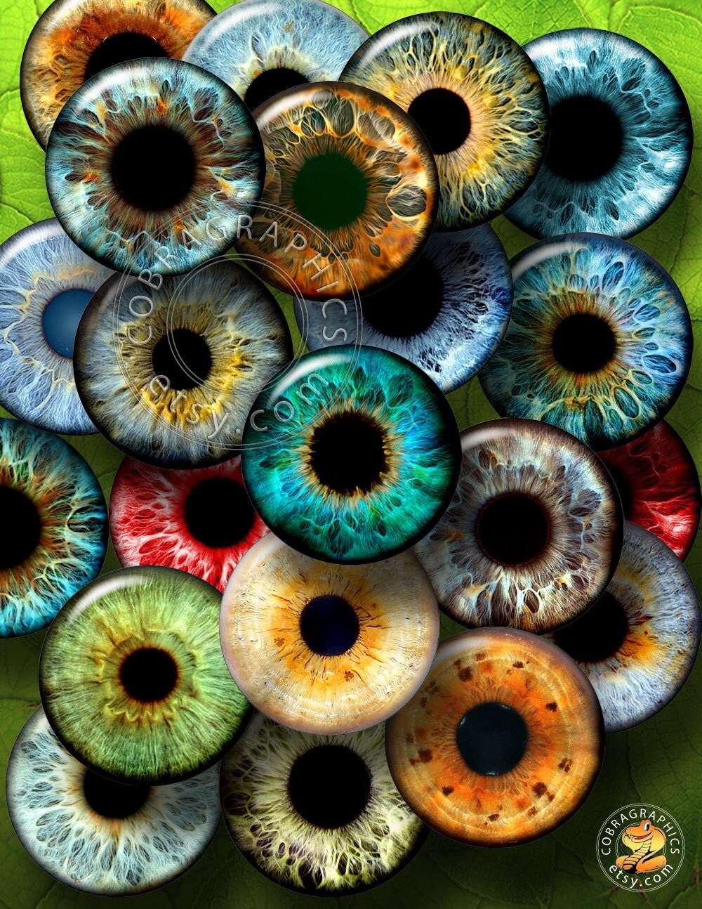 Eyes Digital Collage Sheets. 20mm 18mm 16mm 14mm by CobraGraphics