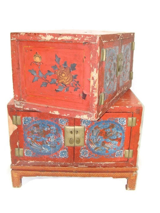 SALE Vintage Tibetan Chests Cabinet Modular Stacking Buddha Dragon ...