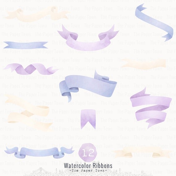 Watercolor Ribbon Banner Digital Watercolor Ribbon Banners