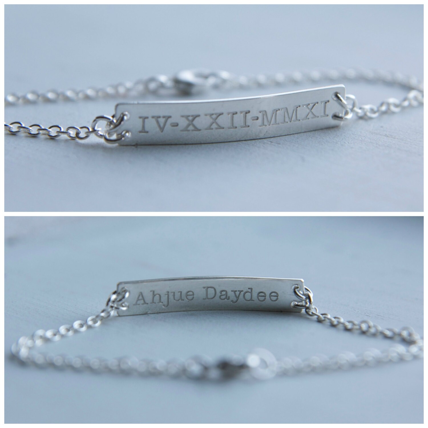 Personalized Sterling Silver Bar Bracelet Engrave on both