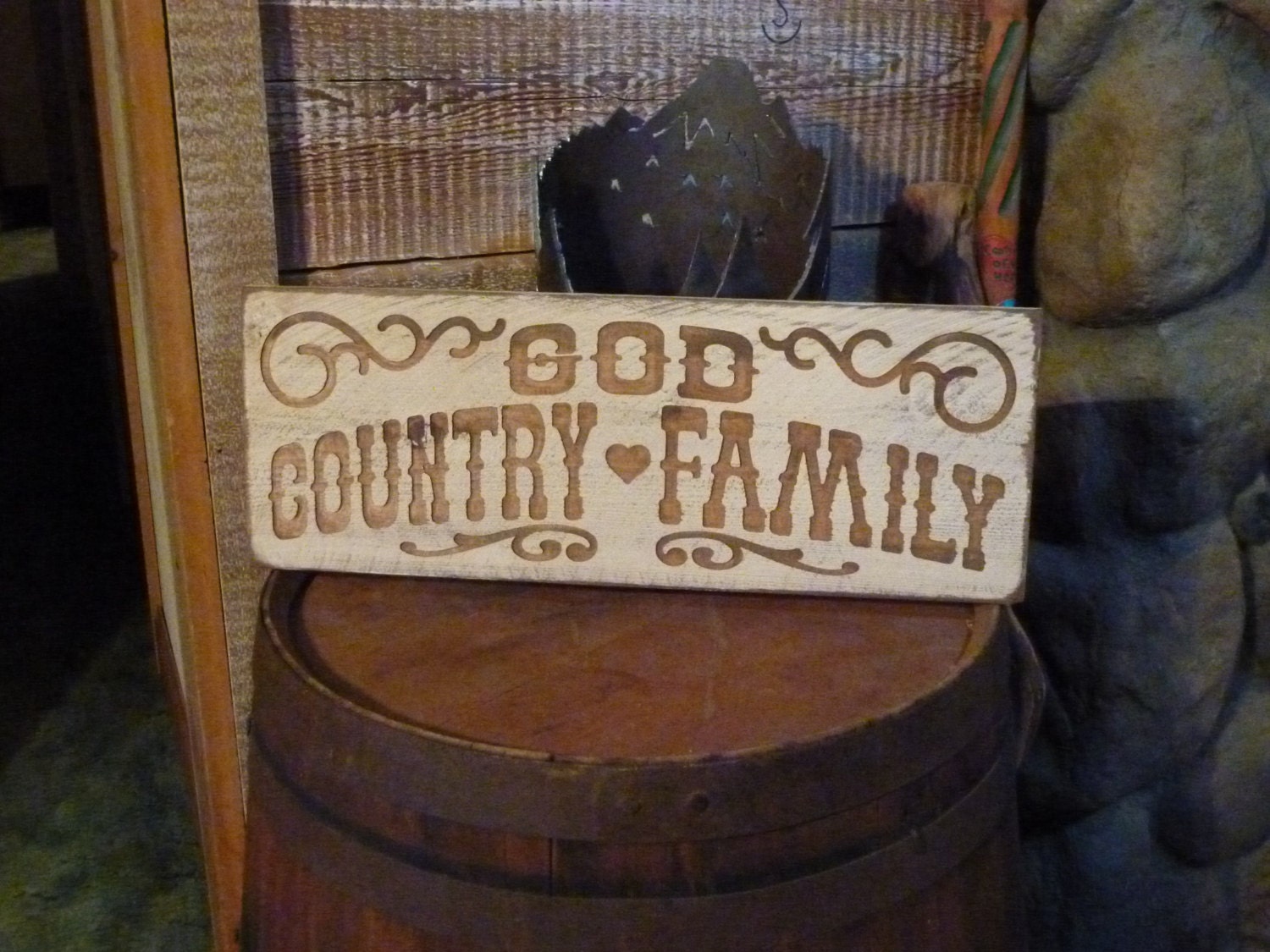 GOD COUNTRY FAMILY Western Carved Wood Sign Handmade Cedar