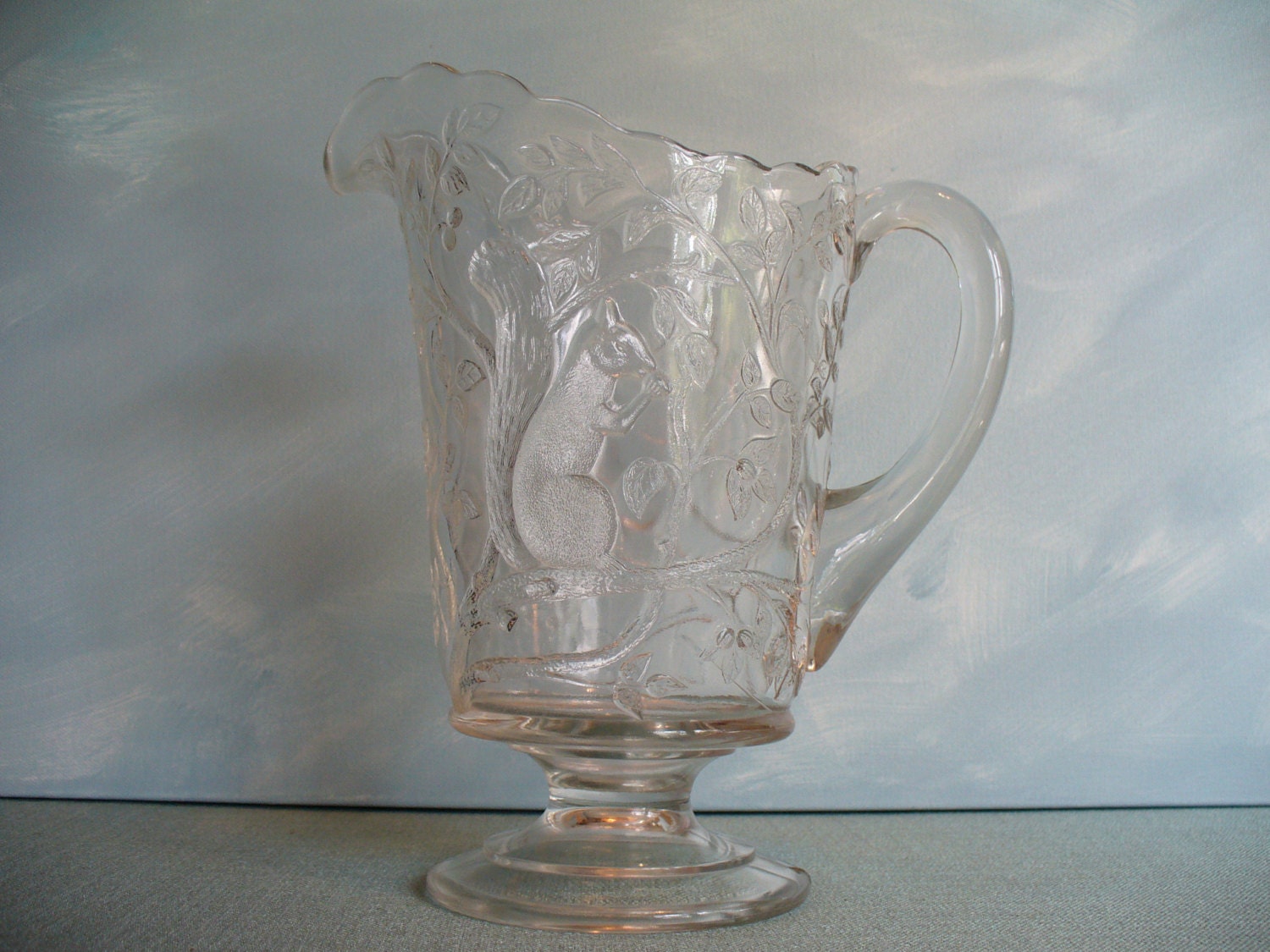 Glass Pitcher Eapg Water Pitcher Squirrel Pattern Antique