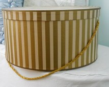 Gold Cream Striped Hat Box from 1950's Cardboard