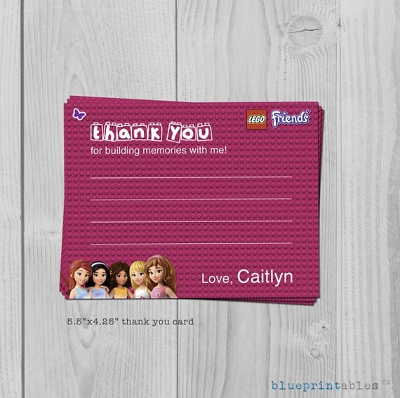 LEGO FRIENDS birthday thank you card choose by blueprintables