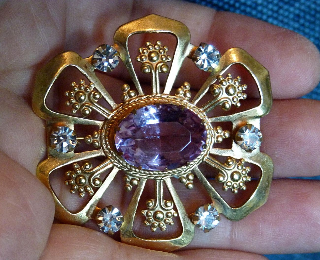 Vintage West German Brooch 1970s Flower Brooch Art Nouveau Jugendstil ...