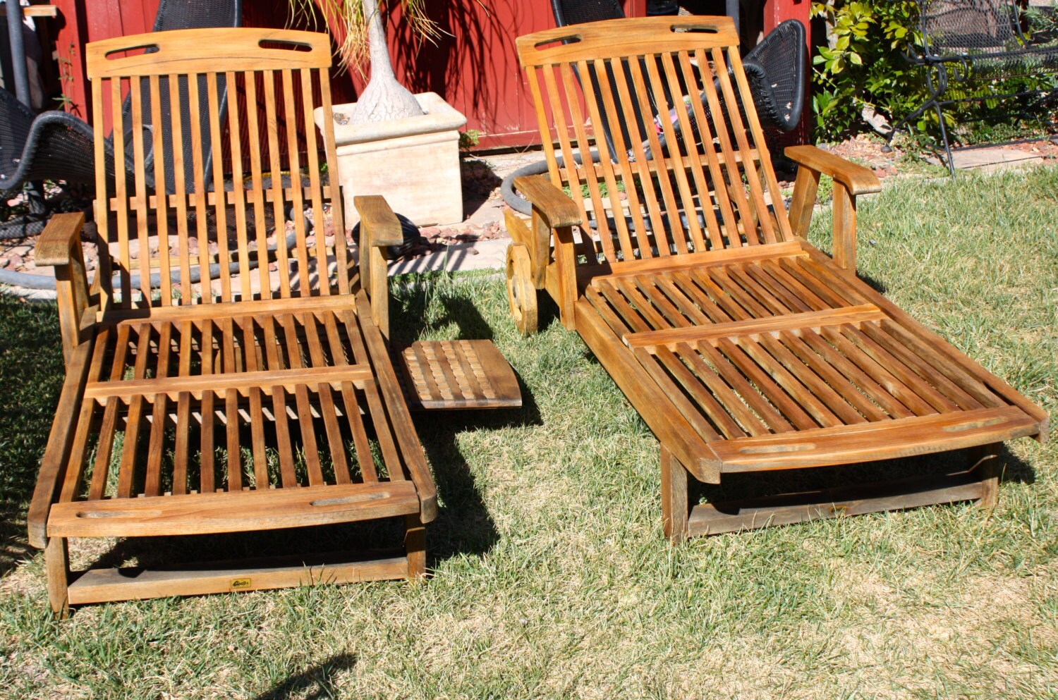Gloster Teak lounge chairs, set of 2, with pull out tray – Haute Juice