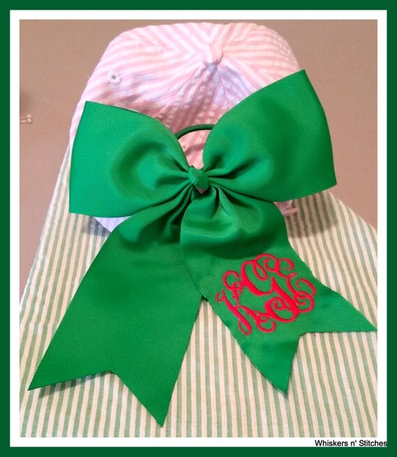 Monogrammed Large Grosgrain Ribbon Cheer Bow by WhiskersnStitches
