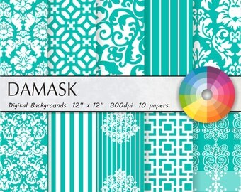 Aqua Blue Digital Paper: TURQUOISE BLUE TEXTURES