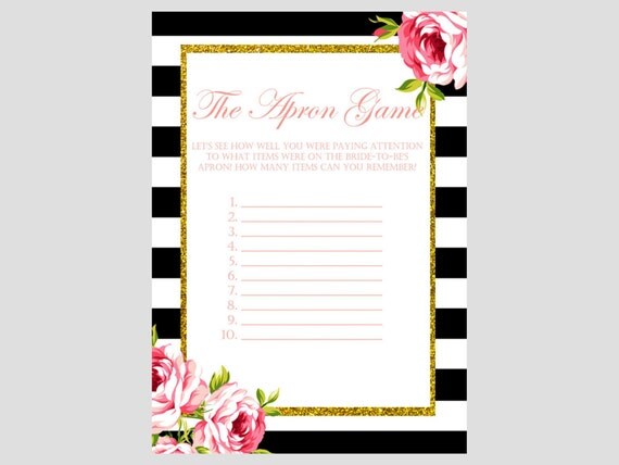 The Apron Game Bridal Memory Game Black White by MagicalPrintable